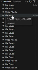 How to use the VS Code timeline to recover a file: Navigating changes between commits